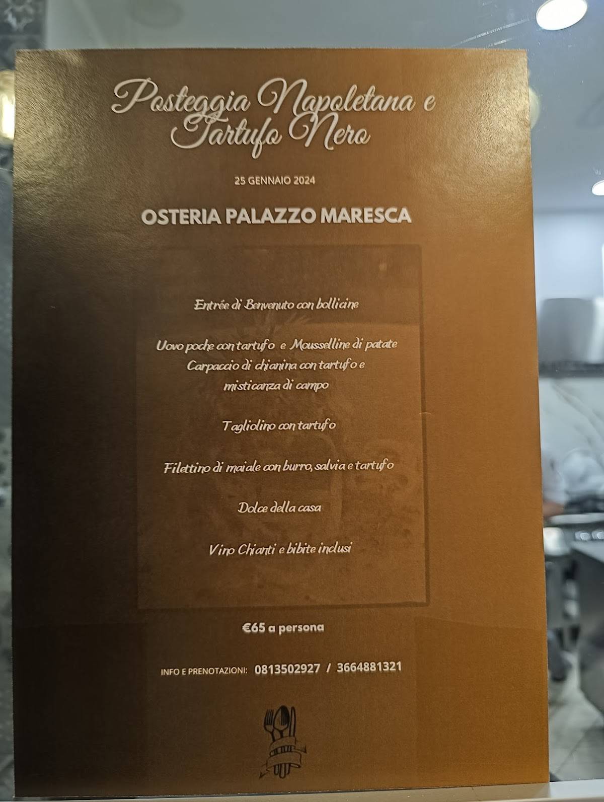 Menu at Osteria Palazzo Maresca restaurant, Piano di Sorrento