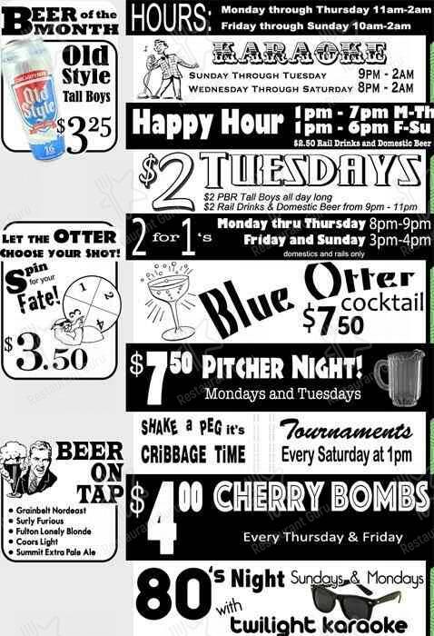 Menu at Otter's Saloon pub & bar, Minneapolis