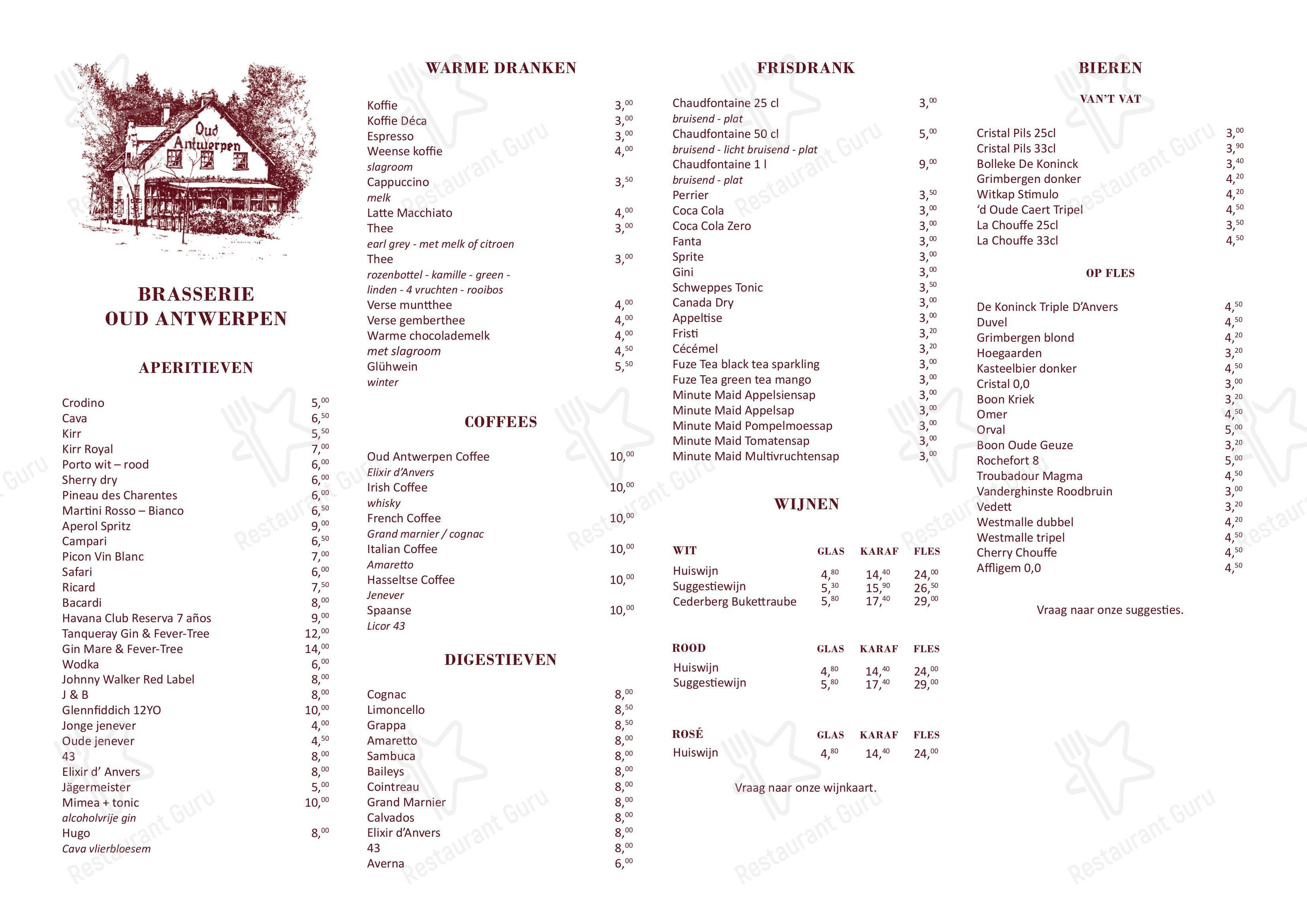 Menu at Oud Antwerpen, Brasschaat
