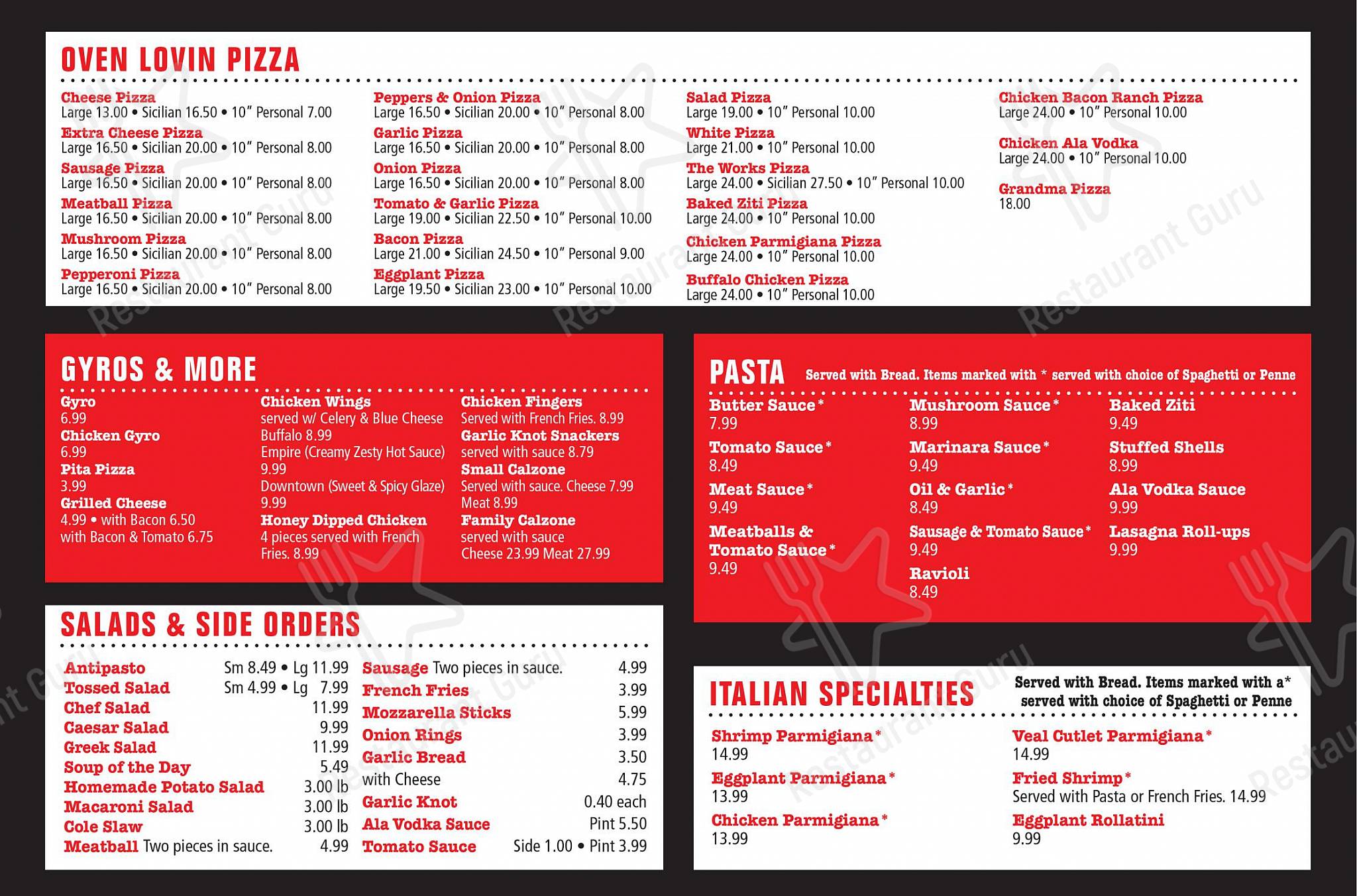Menu at Oven Lovin Heros & Pizza pizzeria, Holbrook