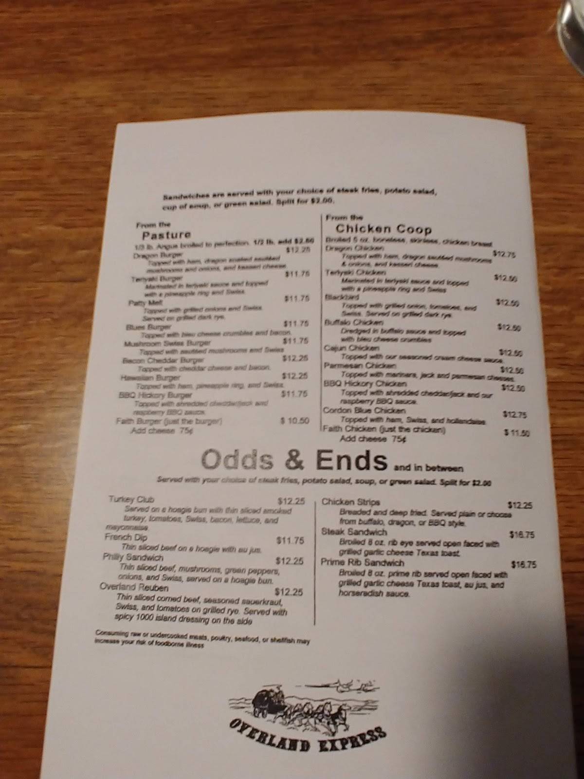 Carta de Overland Express Restaurant and Lounge, Helena