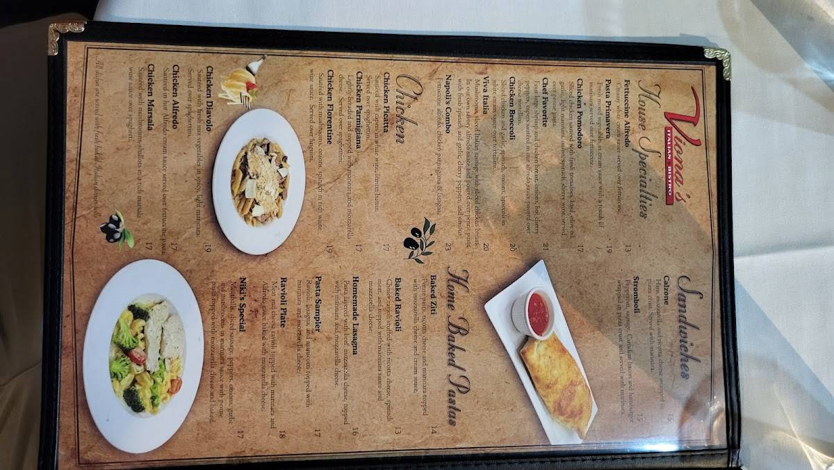 Menu at Viona’s Italian Bistro restaurant, Overland Park