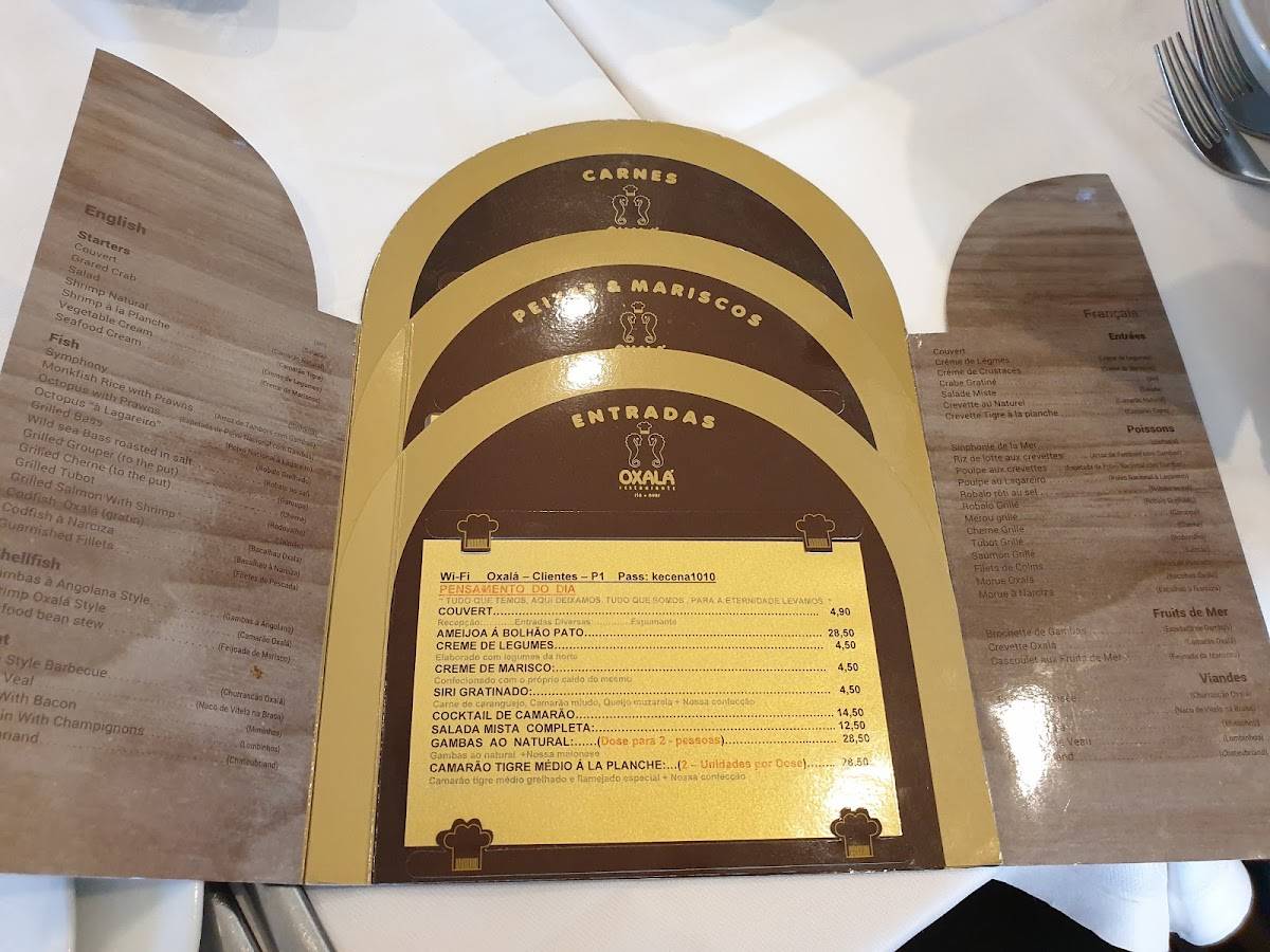Menu em Oxala restaurante, Ovar