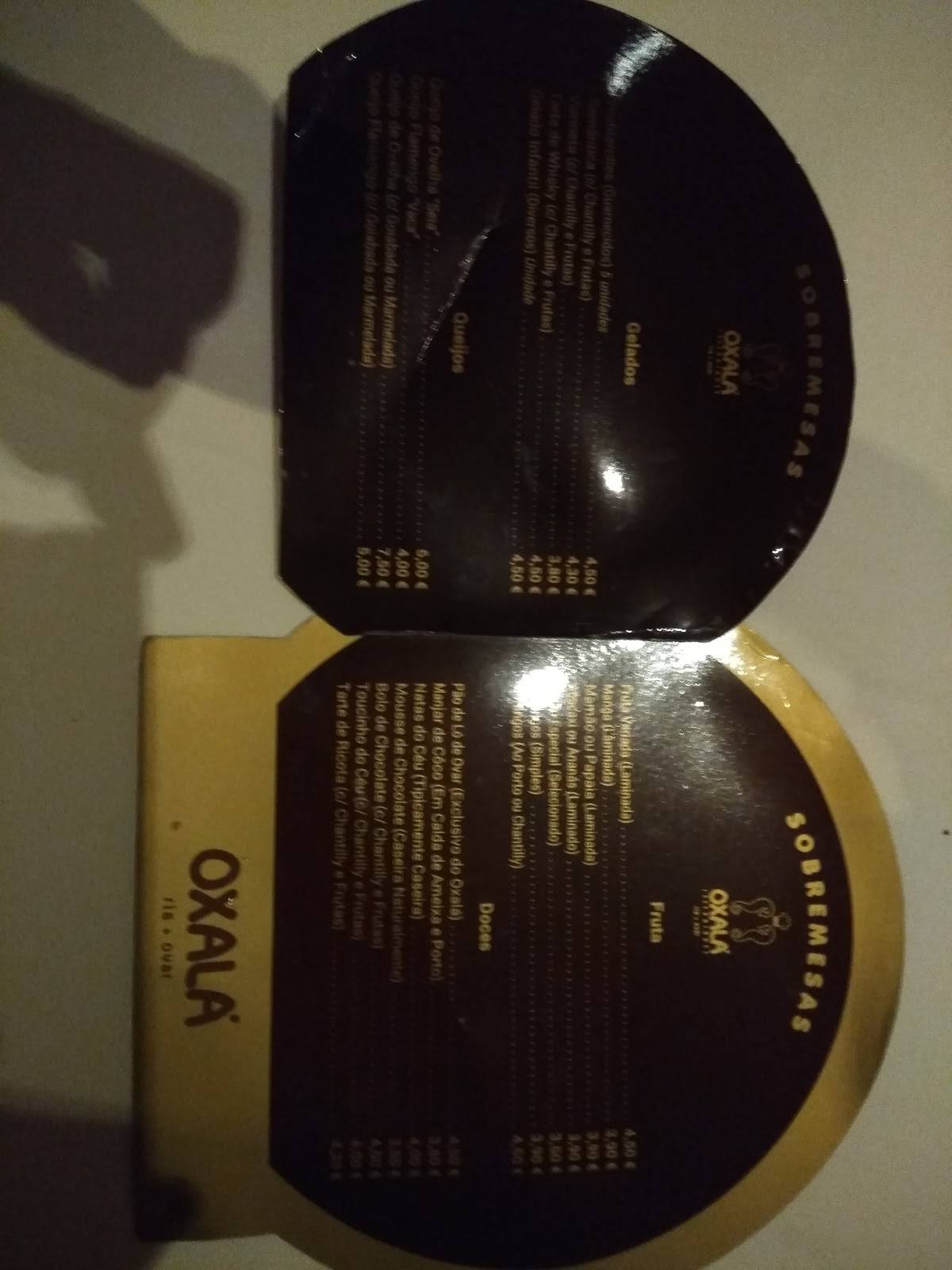 Menu em Oxala restaurante, Ovar
