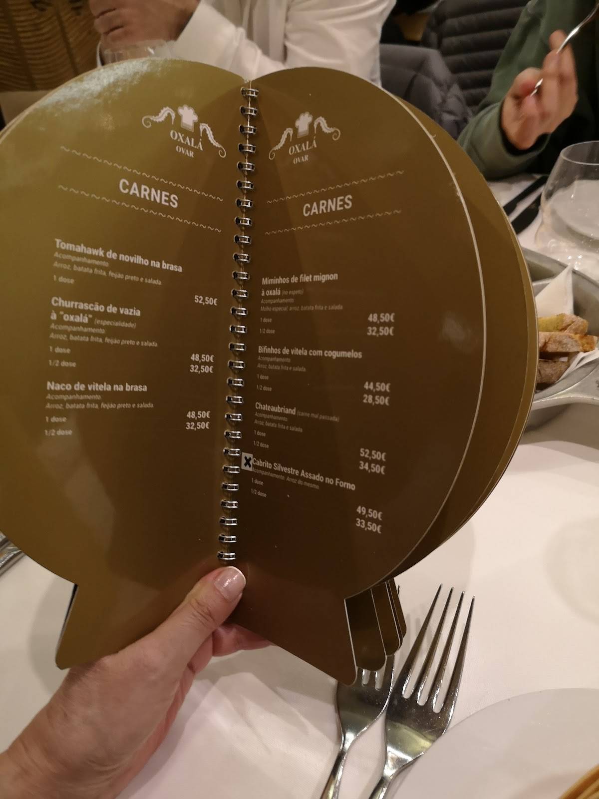 Menu em Oxala restaurante, Ovar