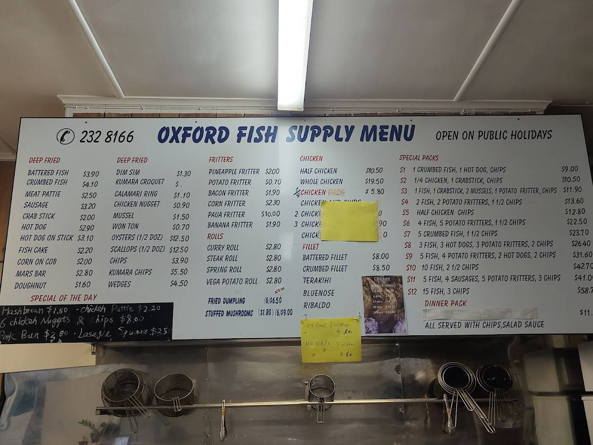 Menu at Oxford Fish Supply restaurant, Wellington