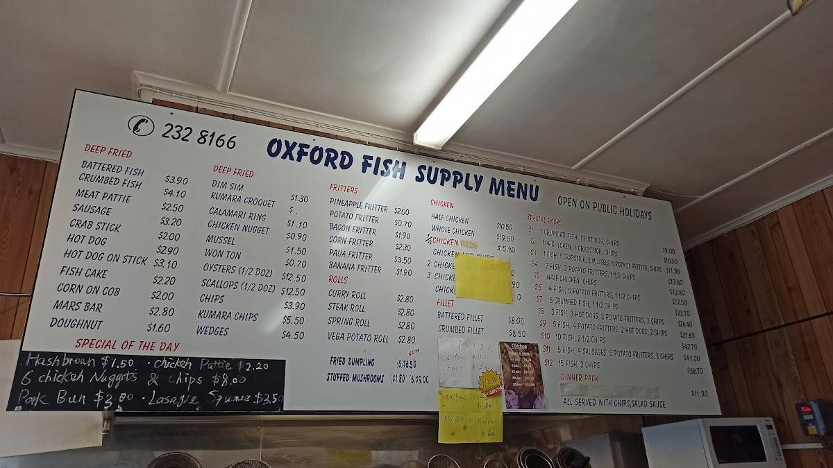 Menu at Oxford Fish Supply restaurant, Wellington