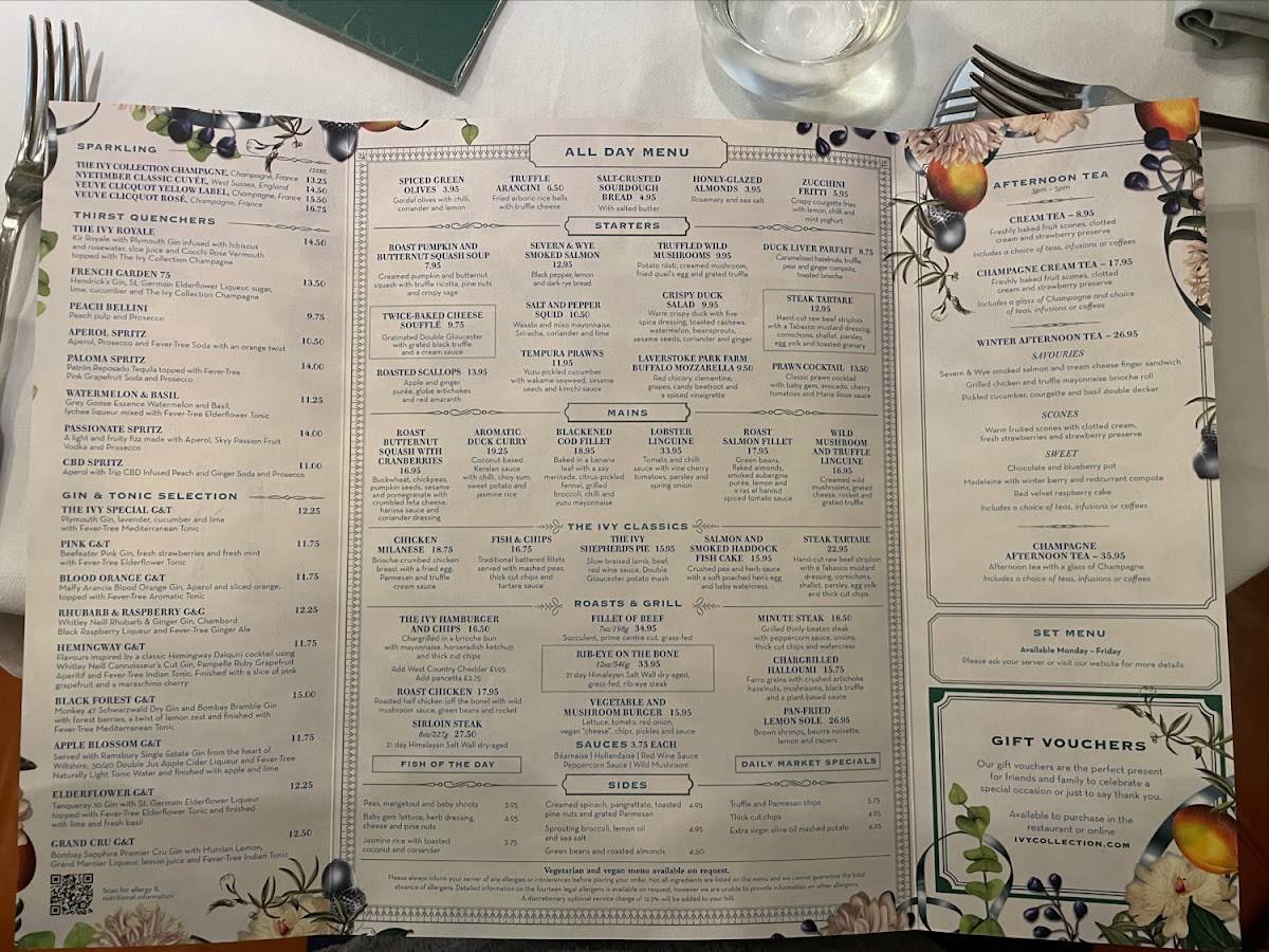 Menu at The Ivy Oxford Brasserie restaurant, Oxford