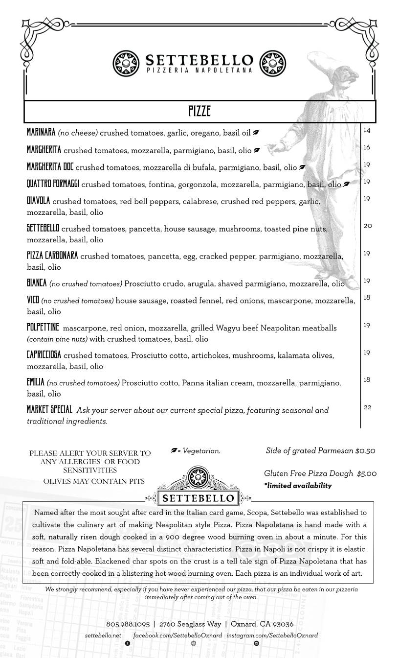 Menu at Settebello Pizzeria Napoletana, Oxnard