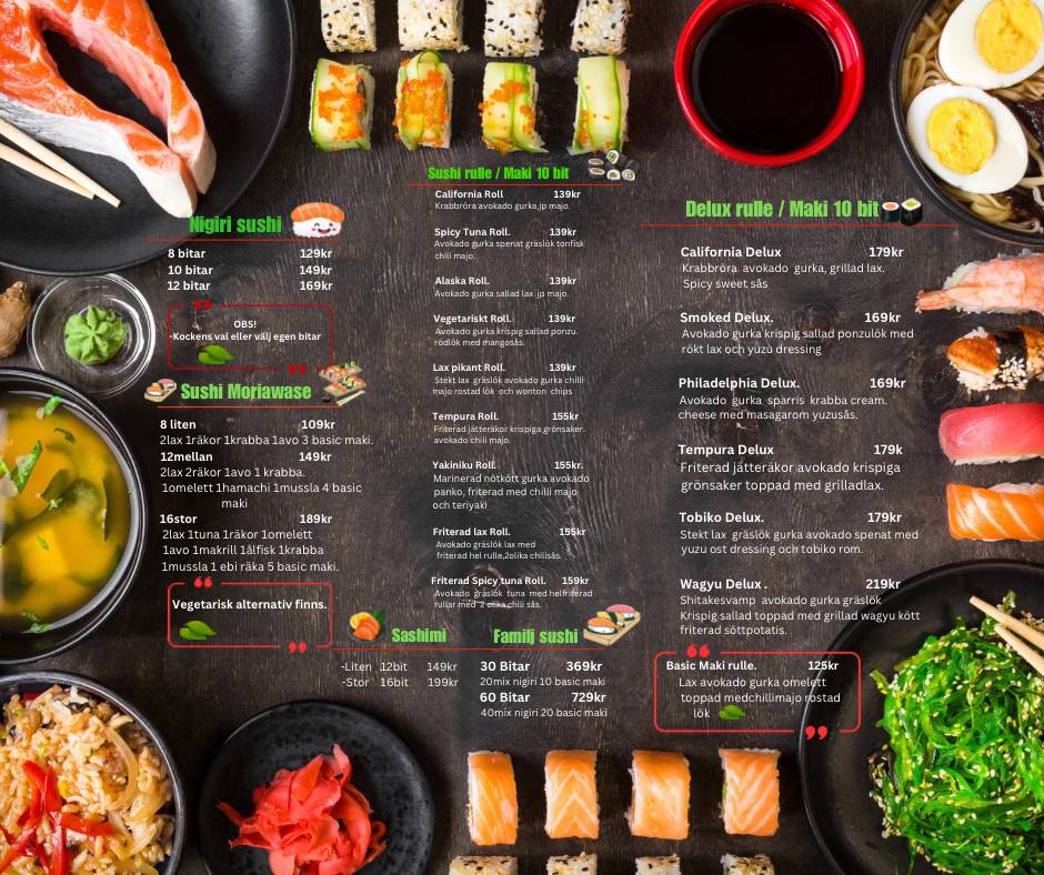 Menu at Oyu sushi restaurant, Hjo