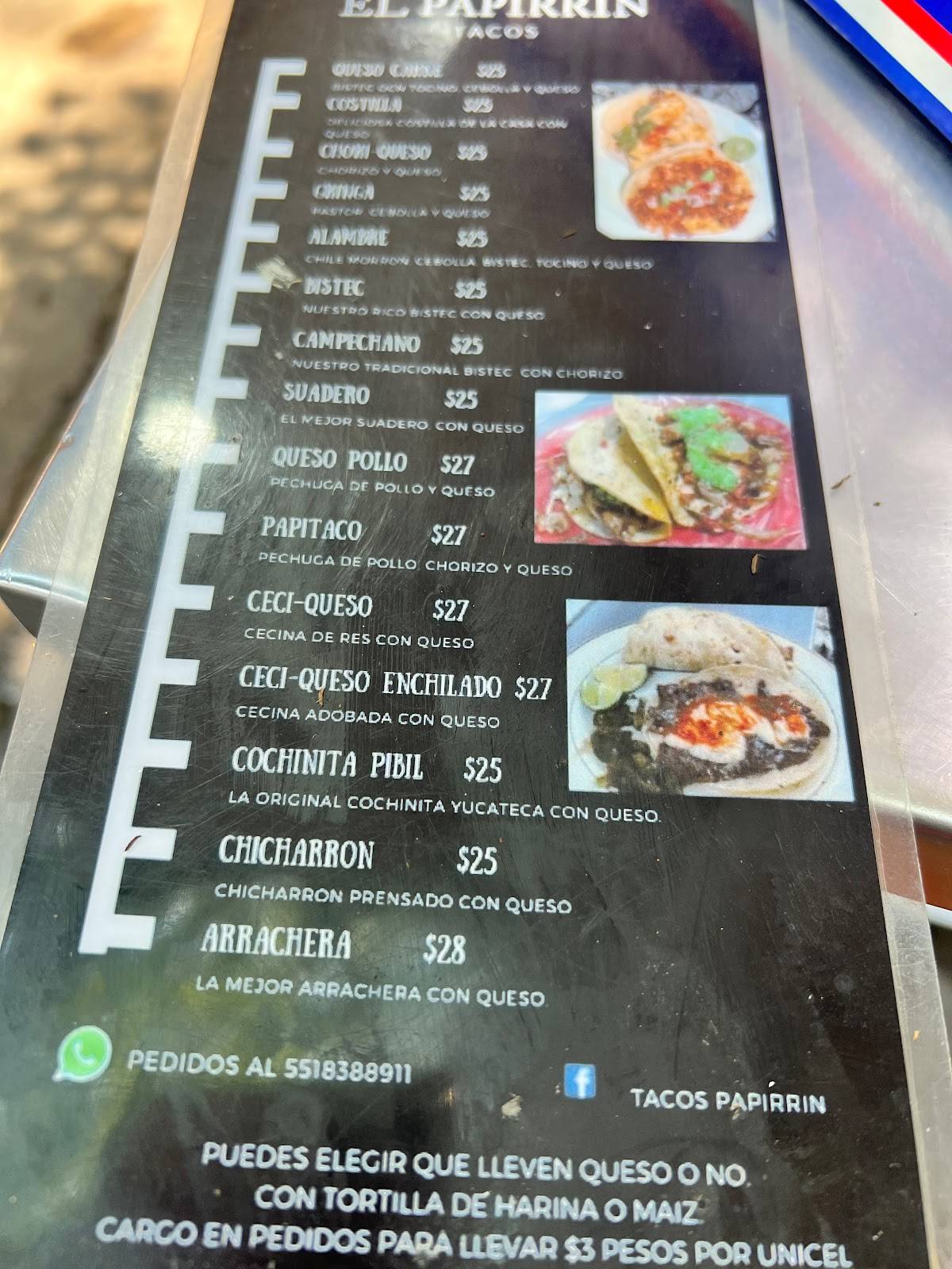Carta del restaurante TACOS "EL PAPIRRÍN", Ciudad del México