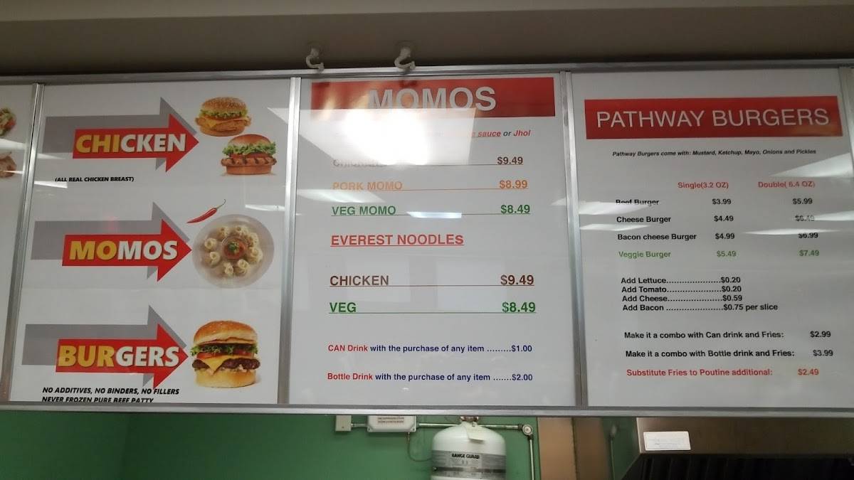 Menu au PATHWAY BURGERS & MOMOS fast food, Calgary