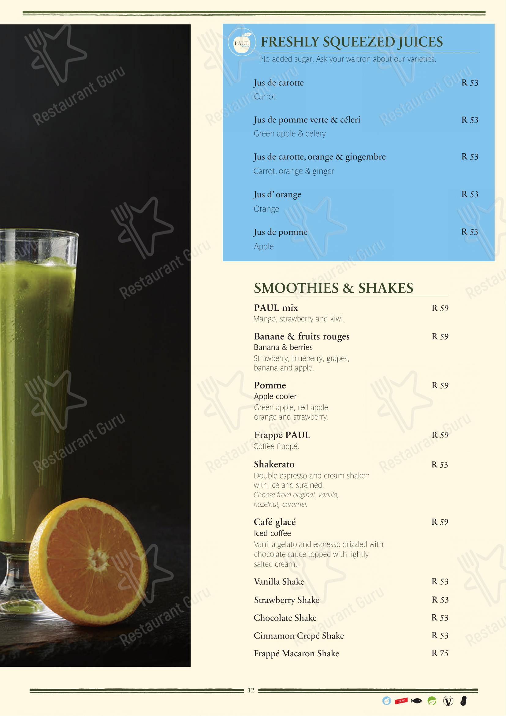 Menu at PAUL BBQ, Johannesburg, Melrose Arch Corner High Street
