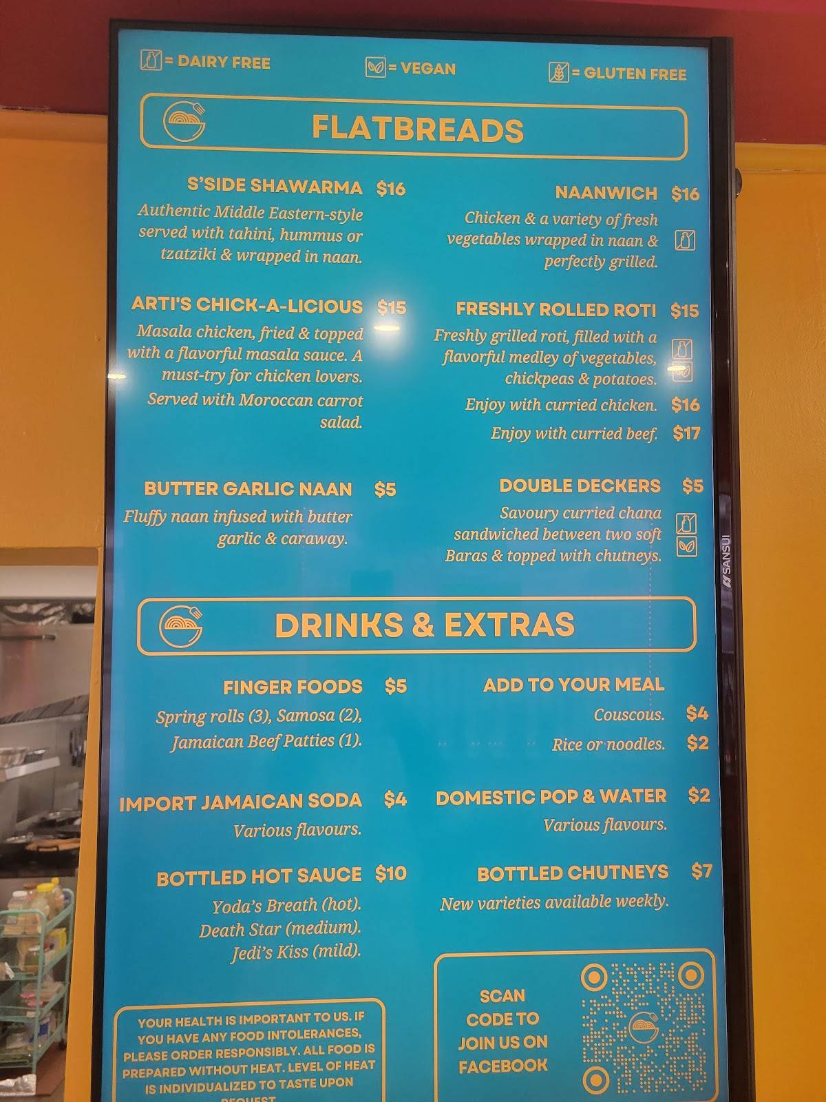 Menu at PEI Roti Food Fusion restaurant, Summerside
