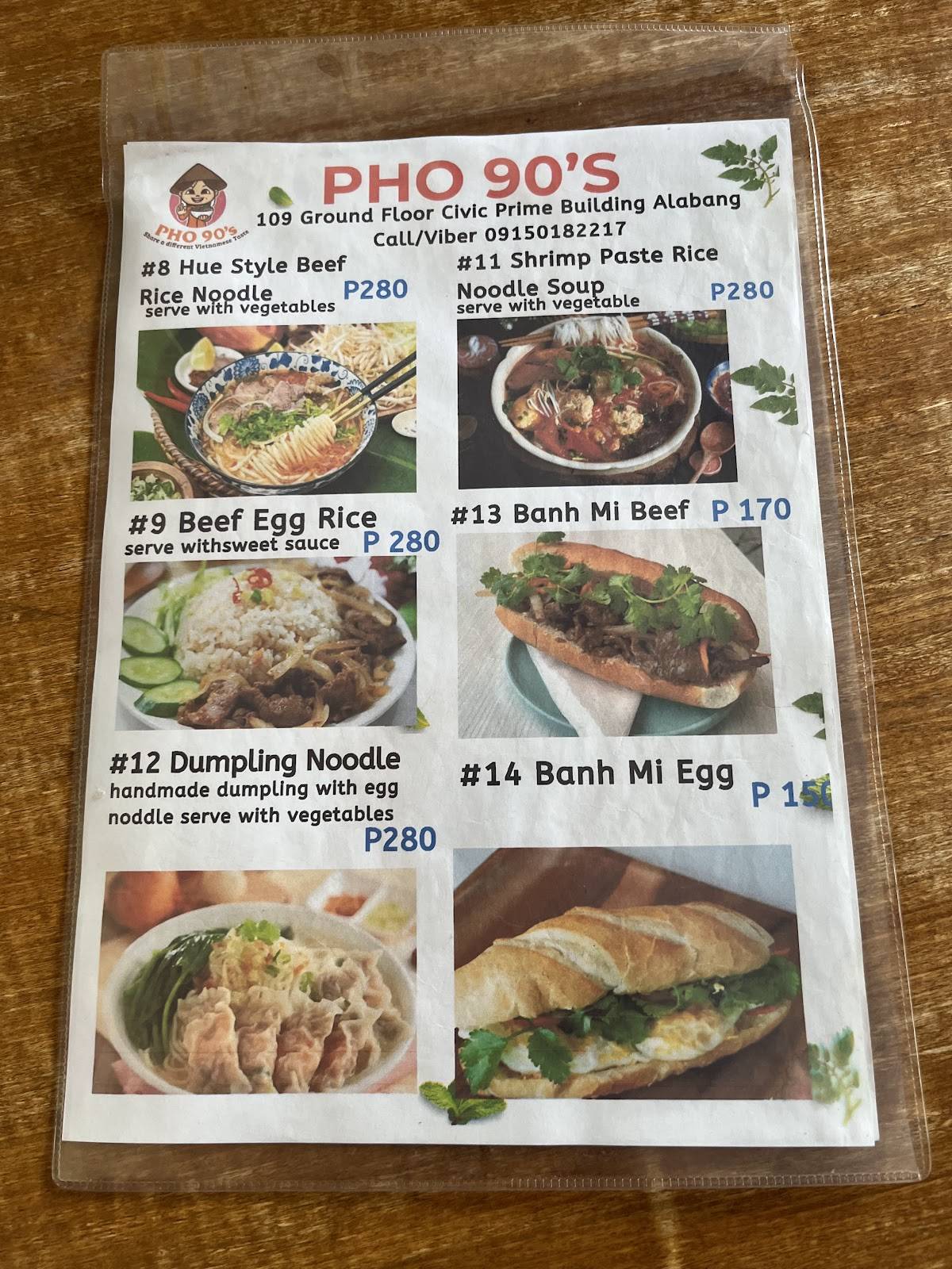 Menu at PHO 90'S restaurant, Muntinlupa