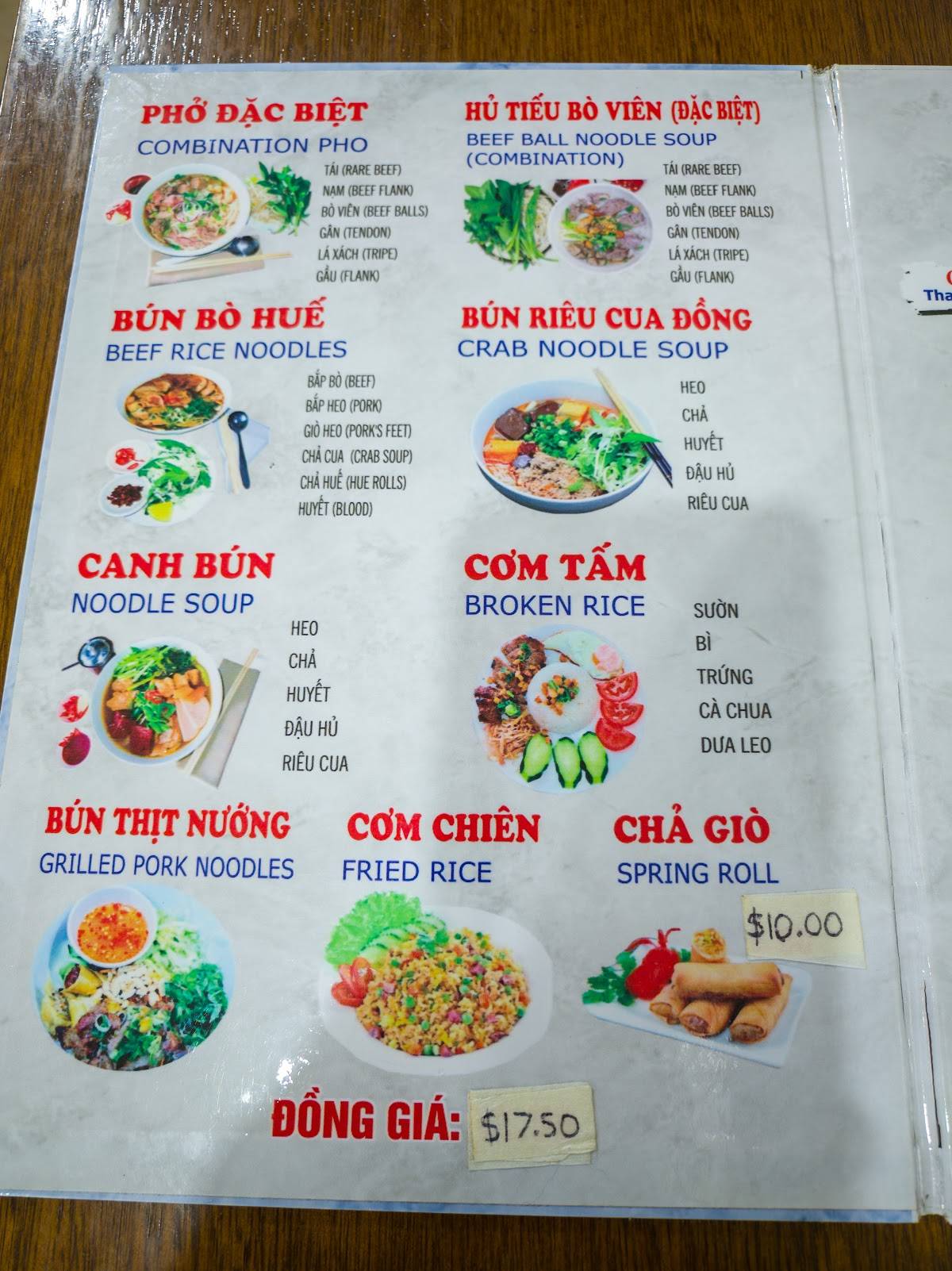 Menu at PHO BA NGA restaurant, Inala