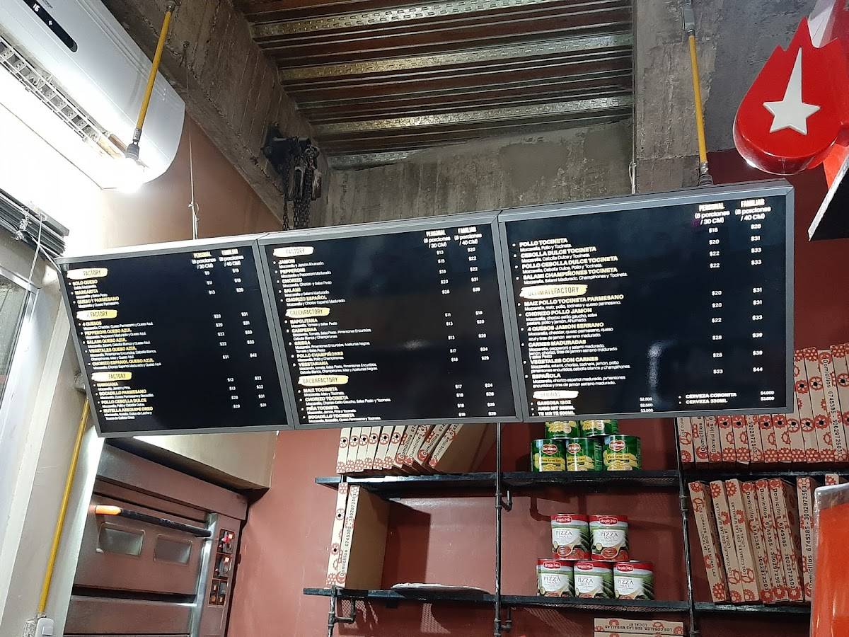 Menu at PIZZA FACTORY restaurant, Colombia, National Route 90