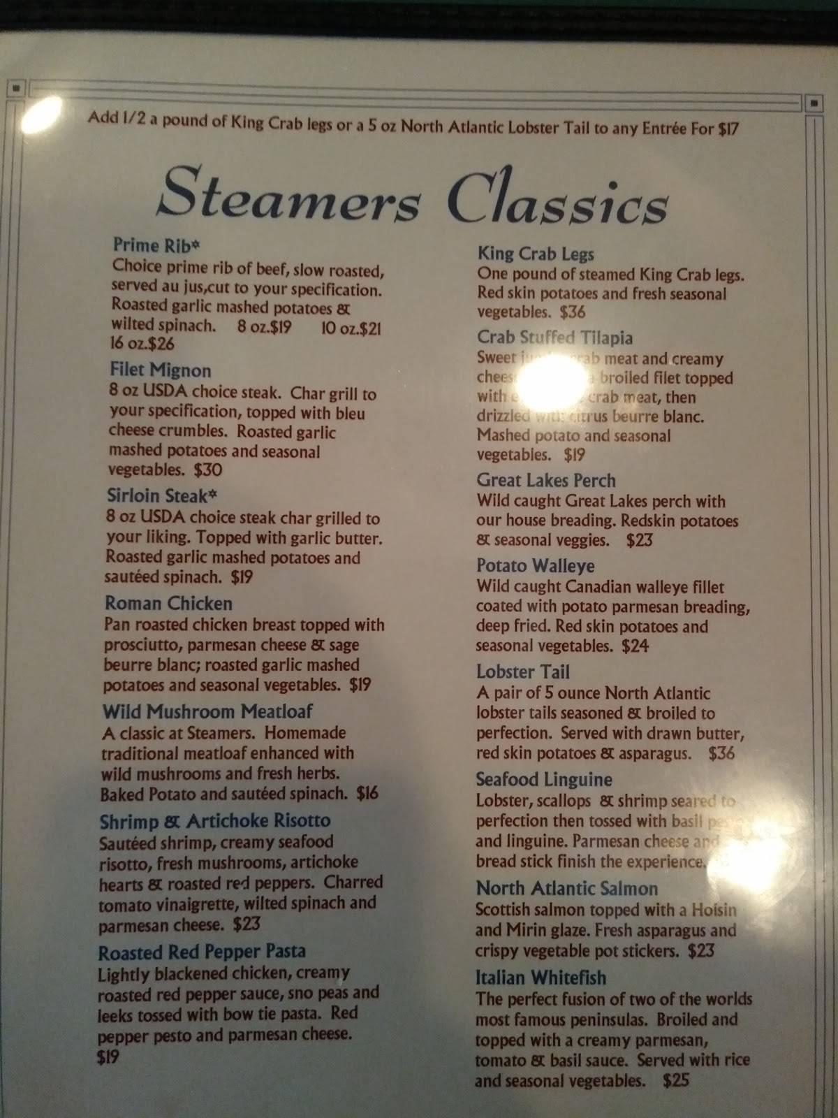 Menu at PM Steamers Restaurant, Ludington