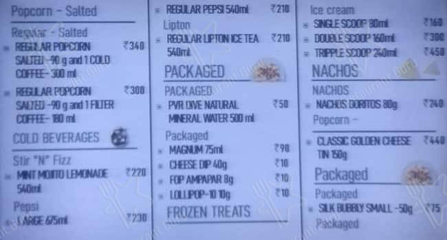 Menu at PVR Café, Chennai, Grand Galada Mall