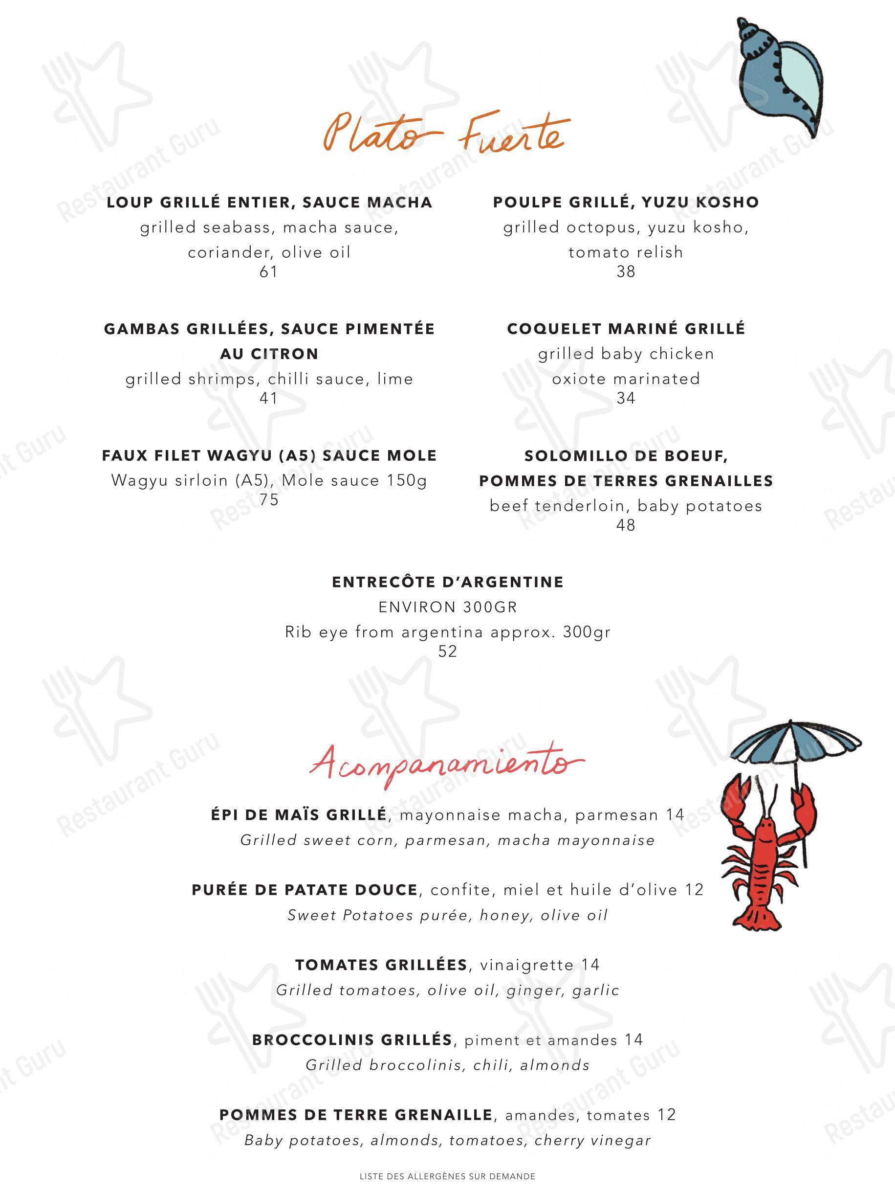 Menu at Pablo restaurant, Saint-Tropez