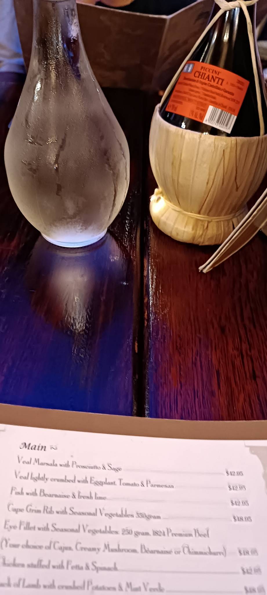 Menu at Pacino's restaurant, Rockhampton City, 5 East St