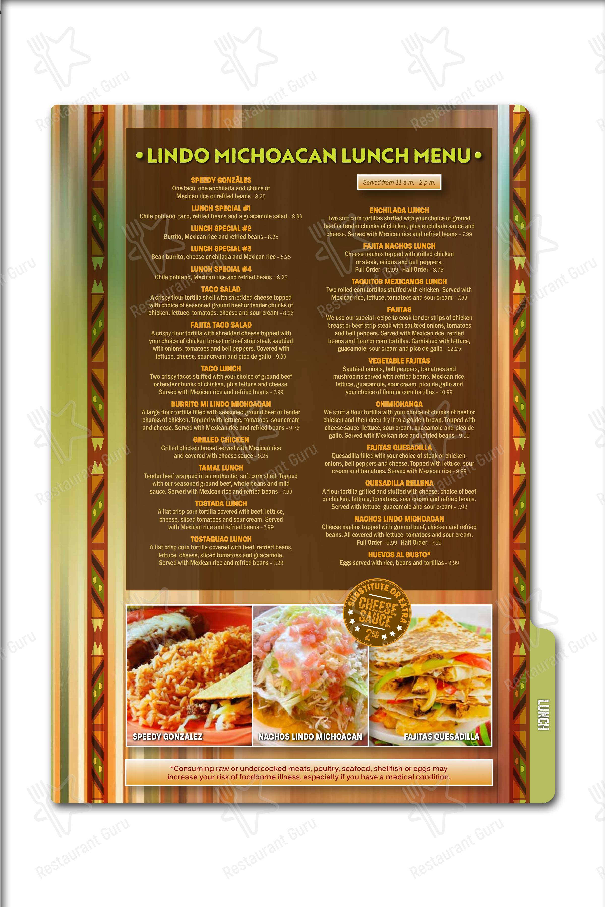 Menu at Mi Lindo Michoacán Mexican Restaurant, Paducah, Irvin Cobb Dr