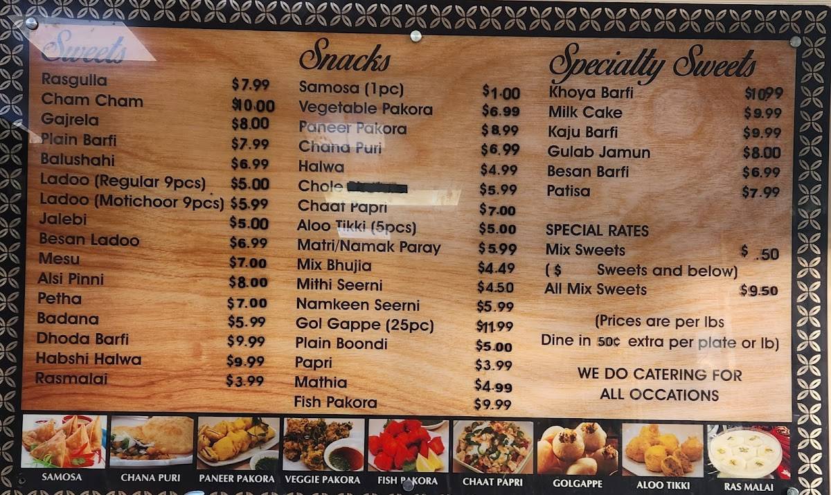 Menu at Pak Punjab Sweets & Samosa House restaurant, Surrey