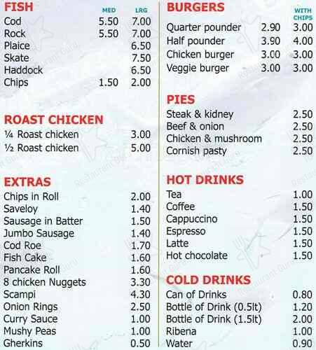 Menu at Palace Fish Bar, Loughton, Connaught Place