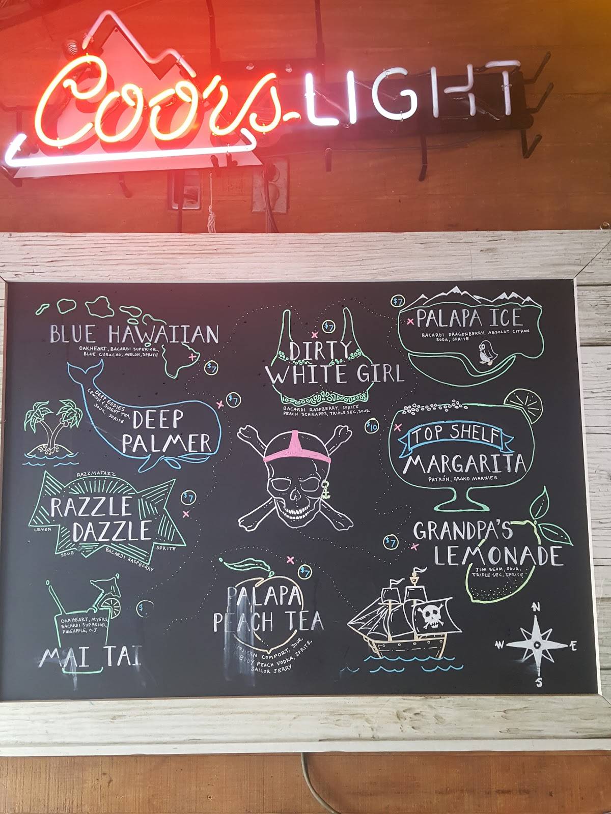 Menu at Palapa's pub & bar, Kemah