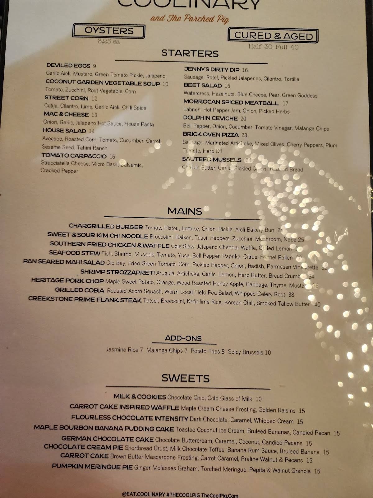 Menu at Coolinary and the Parched Pig pub & bar, Palm Beach Gardens