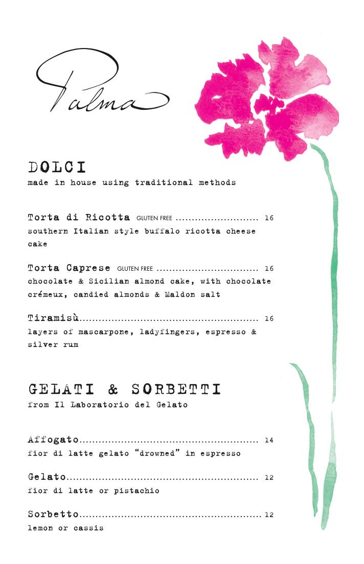 Menu at Palma pub & bar, New York City, 28 Cornelia St