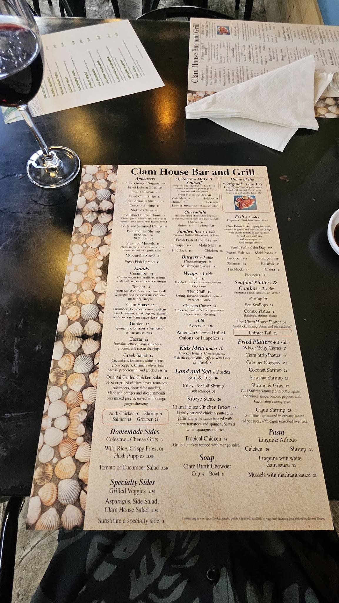 Menu at The Clam House Bar & Grill, Palmetto