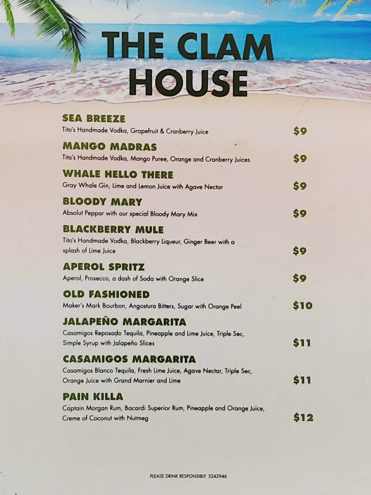 Menu at The Clam House Bar & Grill, Palmetto