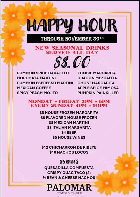 Menu at Palomar Comida & Cantina pub & bar, San Antonio
