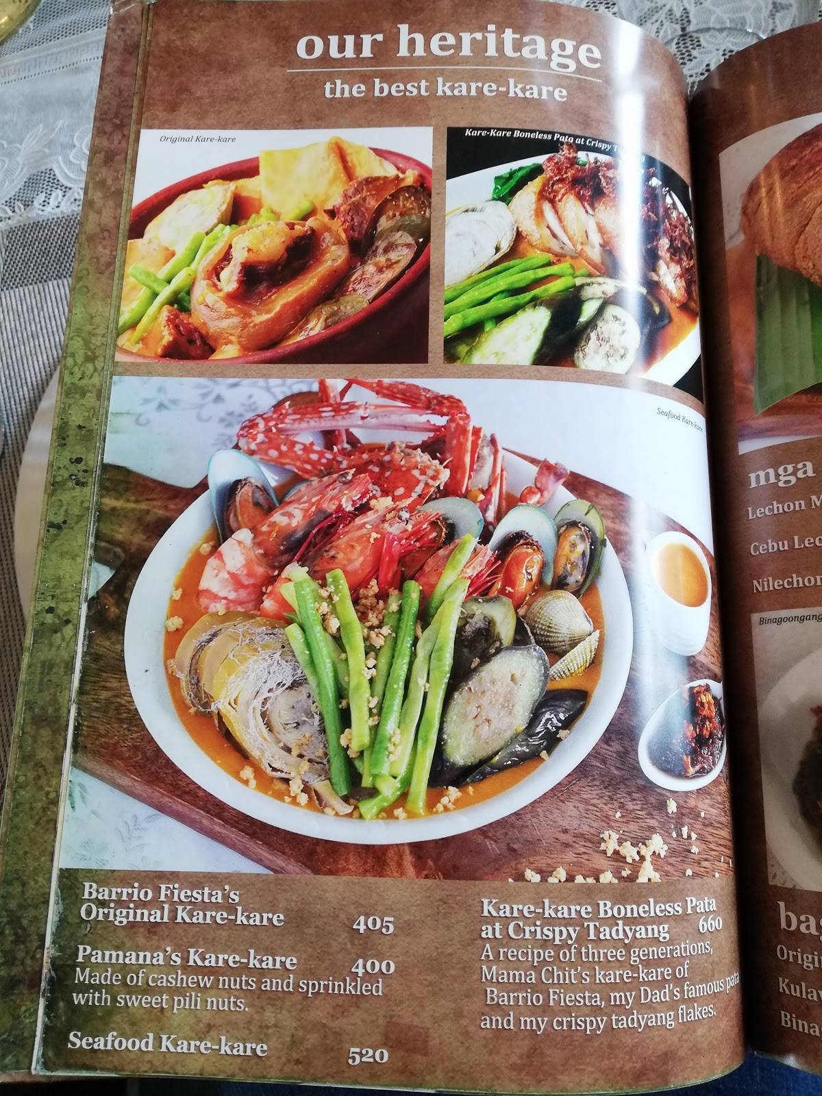Menu at Pamana Restaurant - Tagaytay, Tagaytay