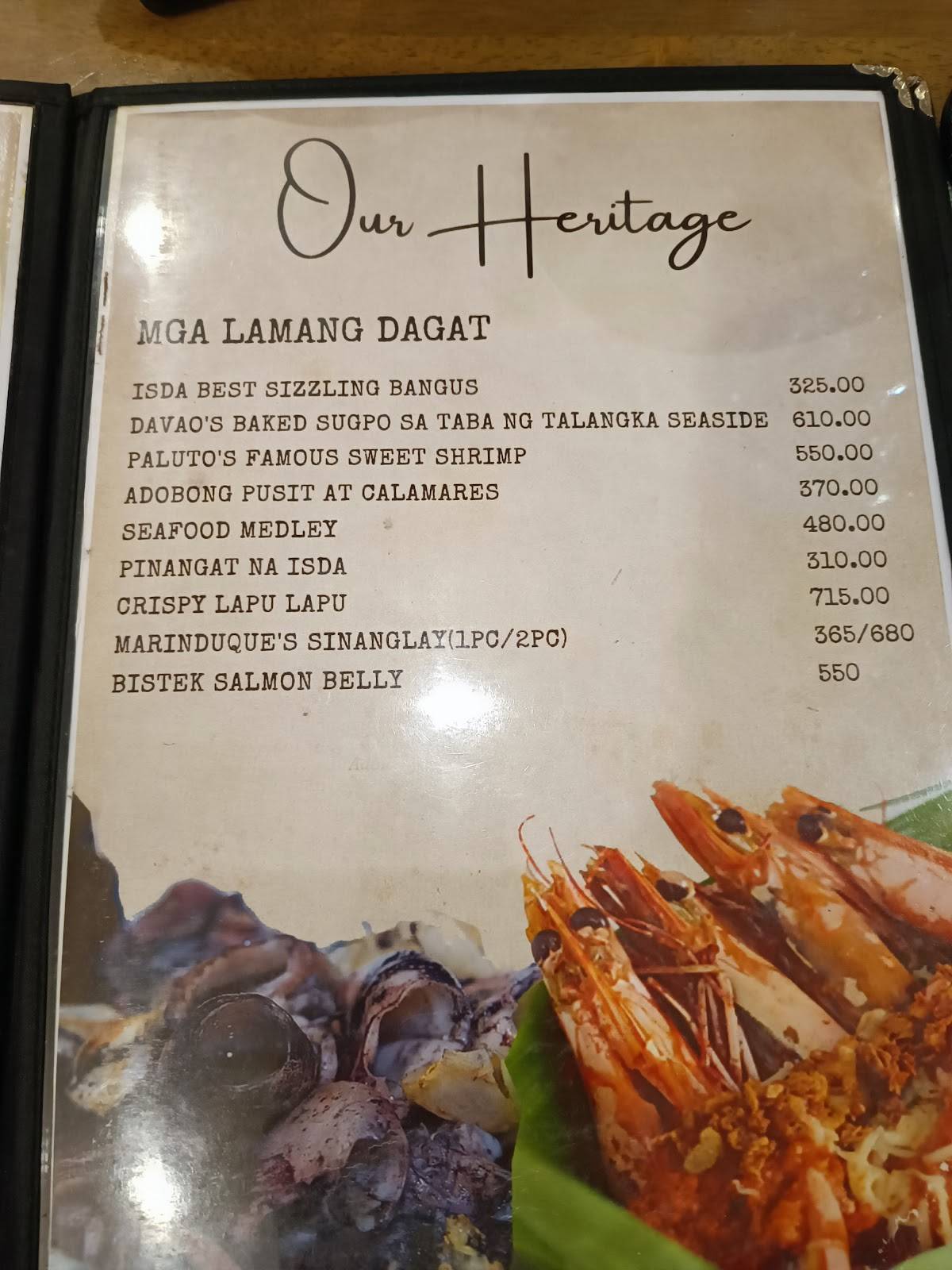 Menu at Pamana Restaurant - Tagaytay, Tagaytay