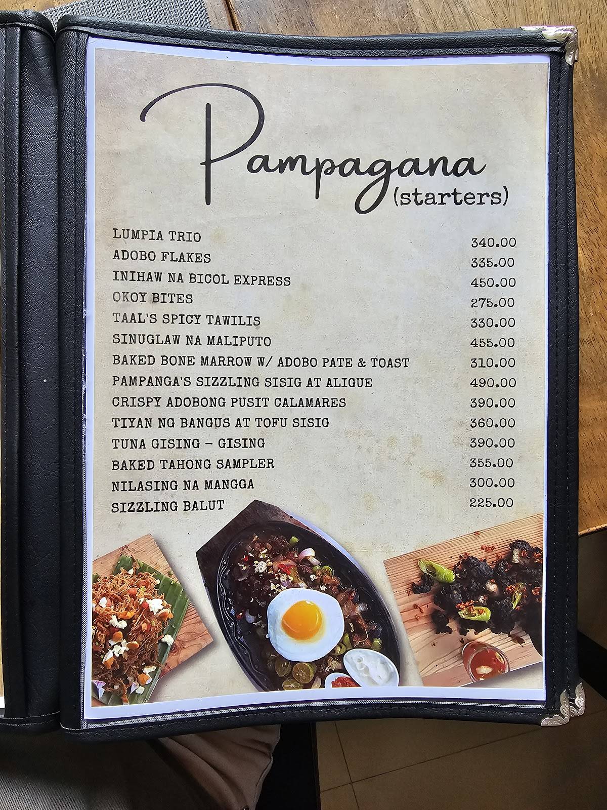 Menu at Pamana Restaurant - Tagaytay, Tagaytay