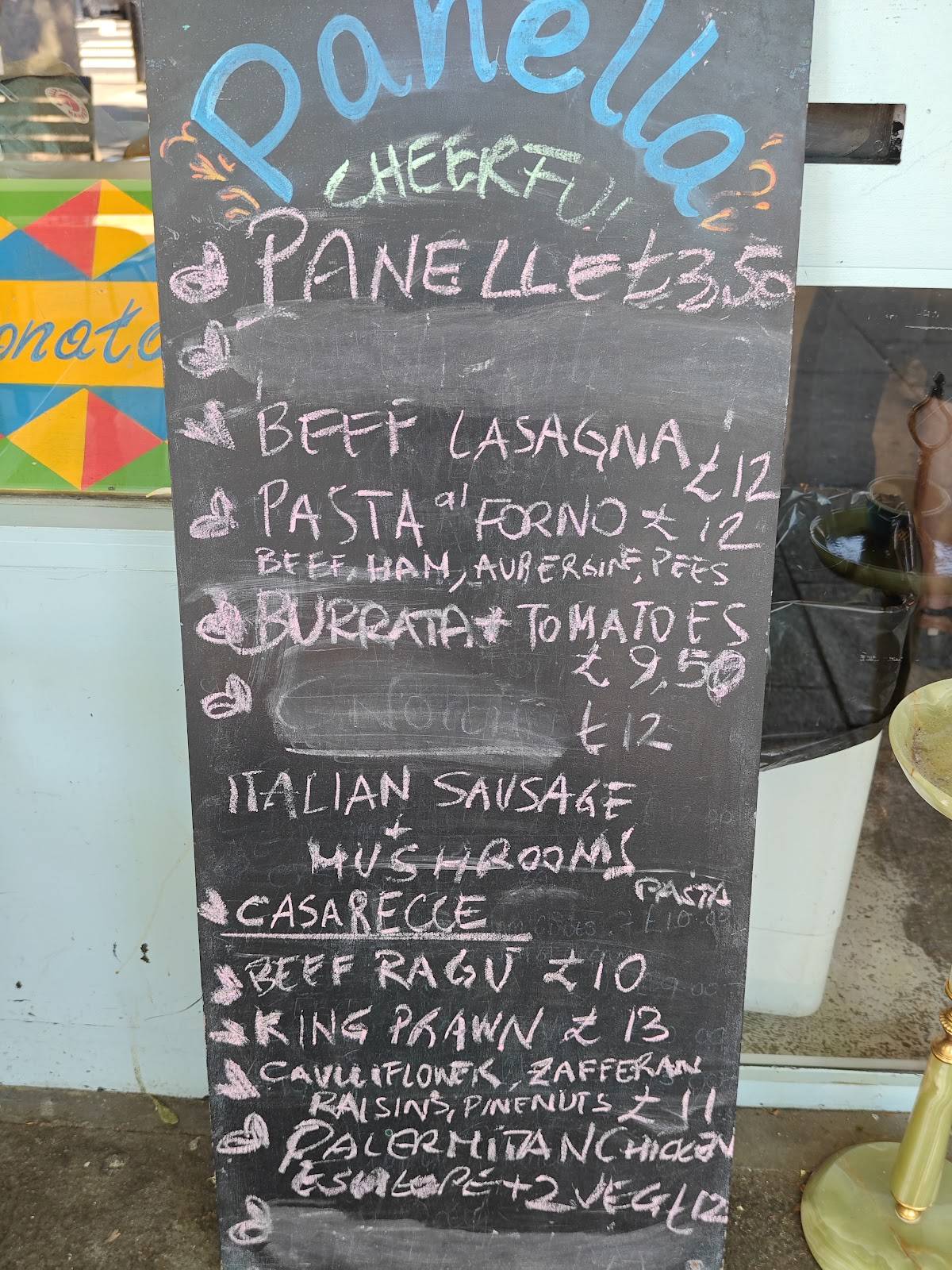 Carta del café Panella, Londres