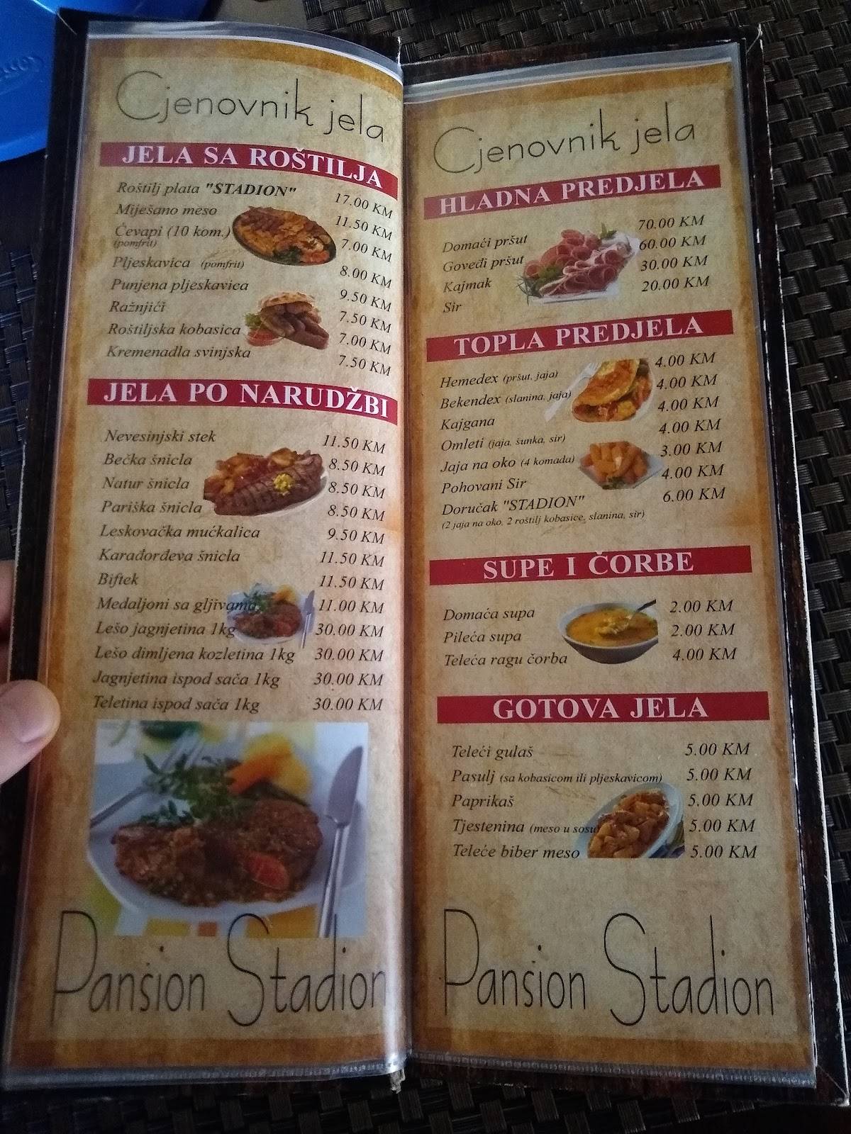 Menu at Pansion "STADION"-restoran restaurant, Nevesinje