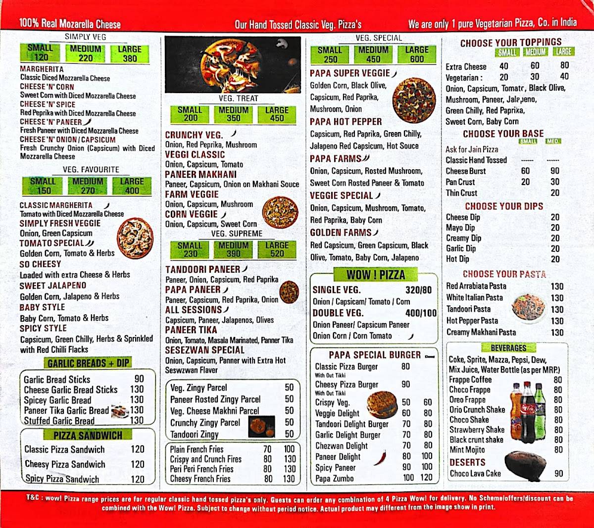Menu at Papa Veg Pizza Chirawa, Chirawa