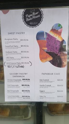 Menu at Papabear Bakehouse restaurant, Braybrook