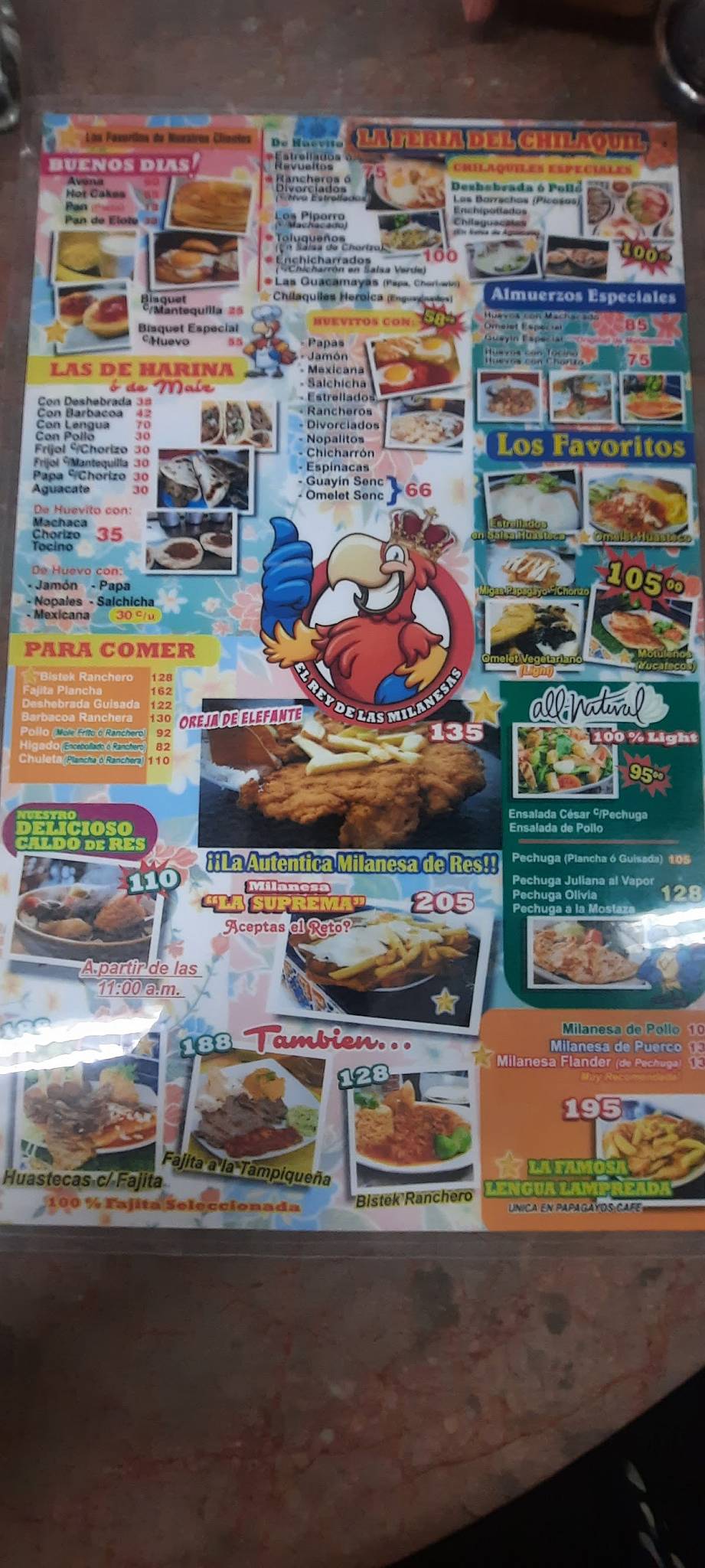 Carta de Papagayos Café, Matamoros