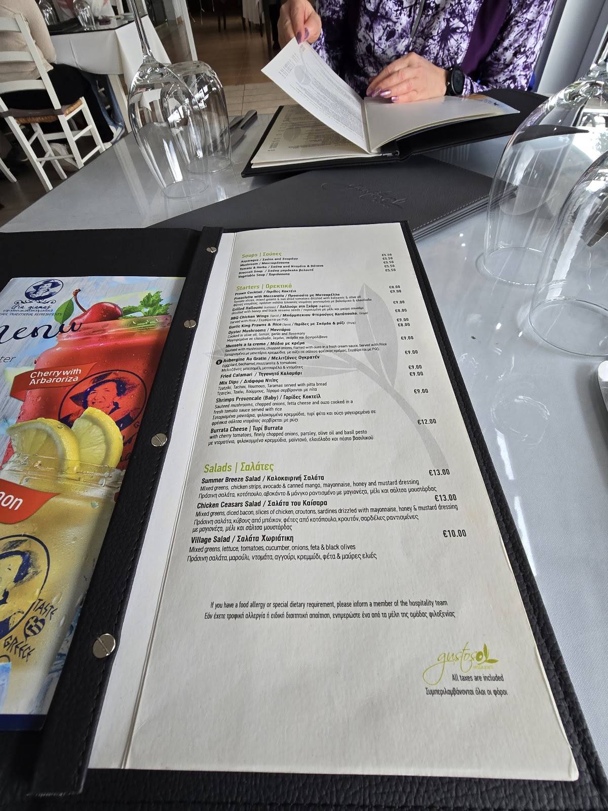 Menu at Gustoso Restaurant, Paphos, Tombs of the Kings Ave 72