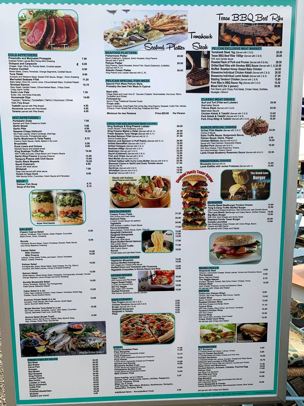 Menu at Pelican Restaurant, Paphos, At the Paphos Harbour