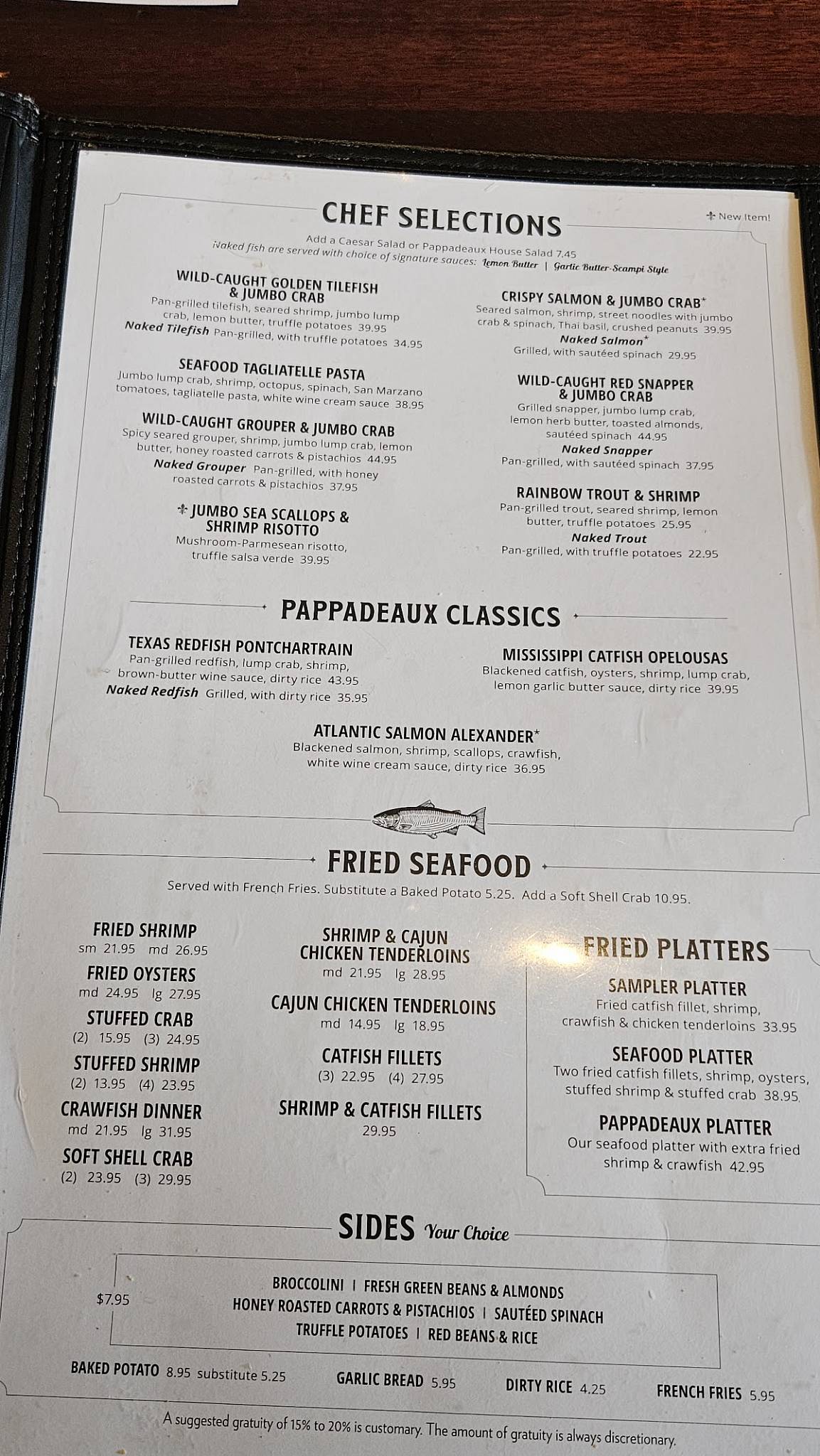 Menu at Pappadeaux Seafood Kitchen restaurant, Dallas, Oak Lawn Ave