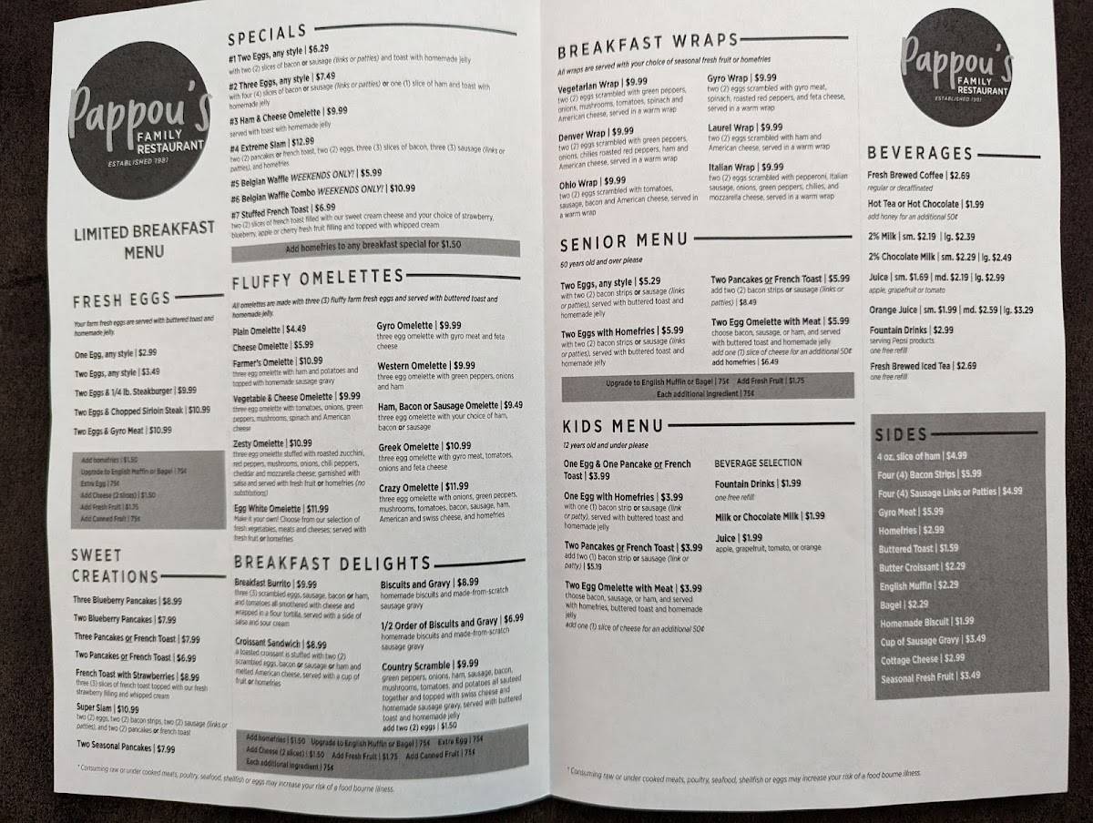 Menu at Pappou's Family Restaurant, Parma