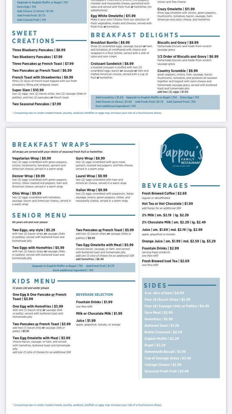 Menu at Pappou's Family Restaurant, Parma