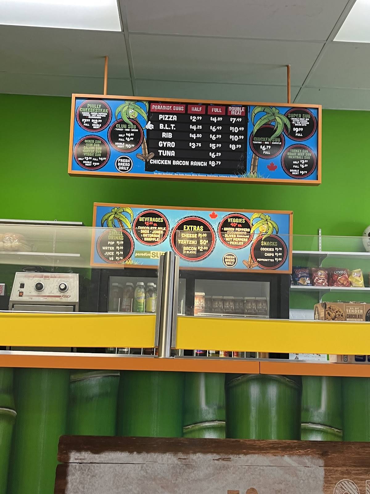 Menu at Paradise Subs restaurant, Hamilton