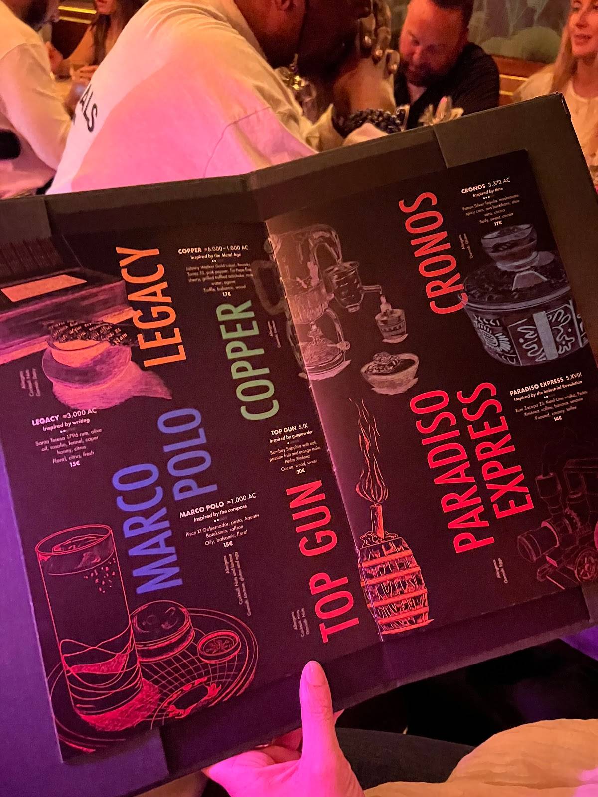 Menu at Paradiso pub & bar, Barcelona