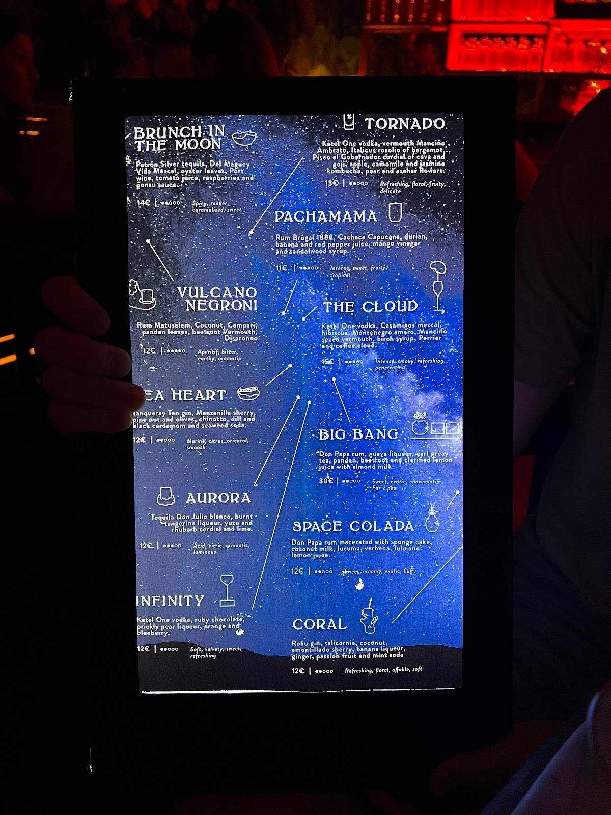 Menu at Paradiso pub & bar, Barcelona